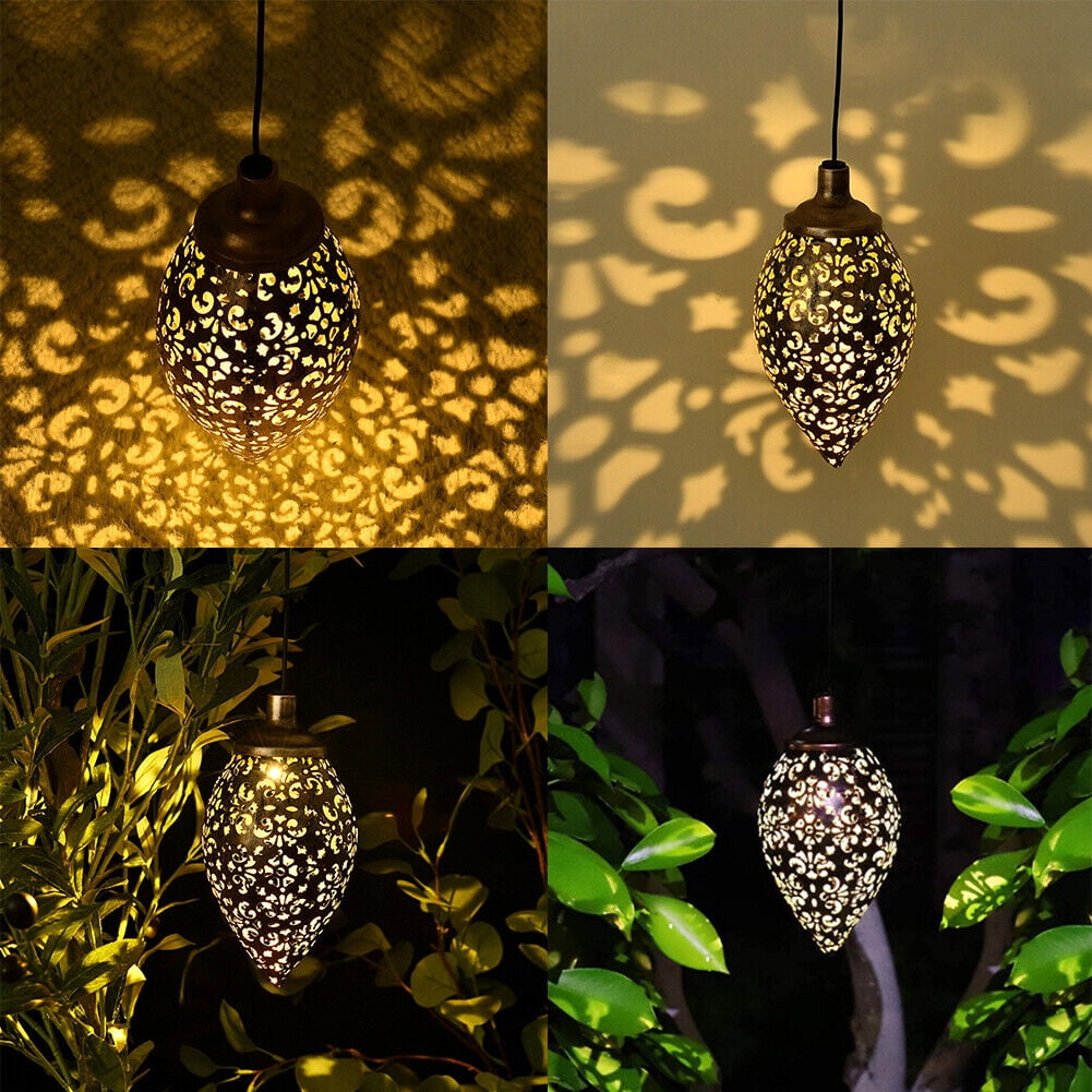 US 2-4 Pack Hanging Solar Lights Solar Lantern LED Garden Metal Lamp ...