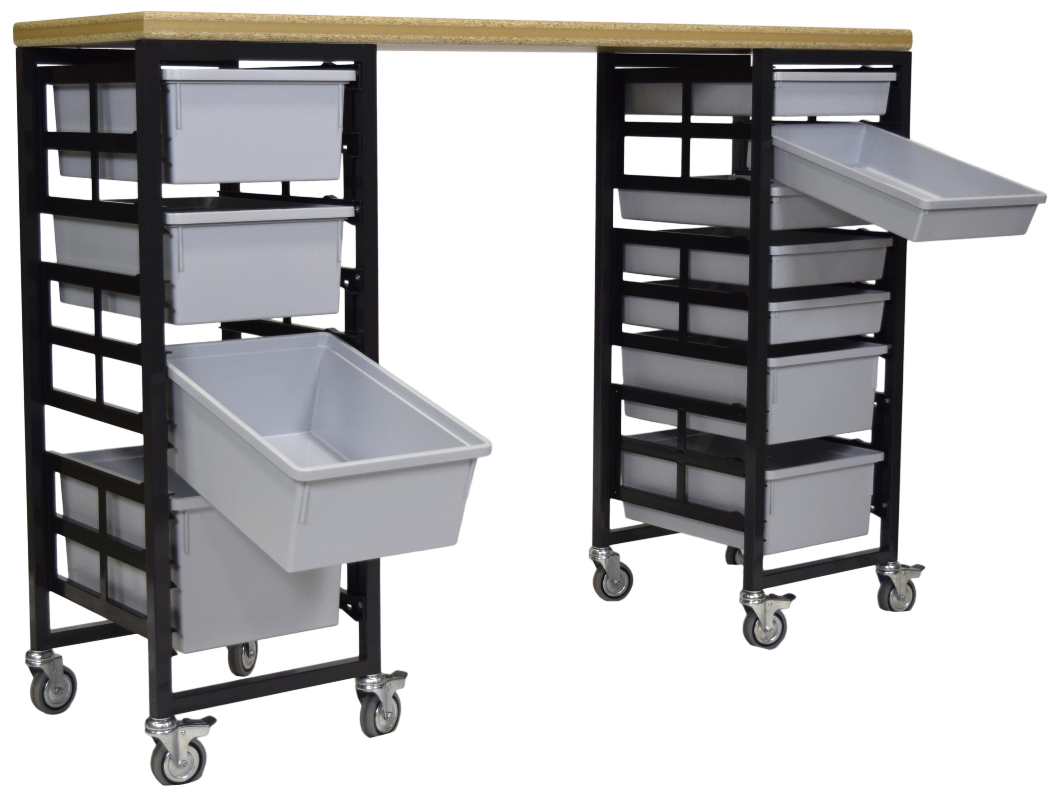 Mobile Workbench Storage Station w/Wood Top -11 StorSystem Trays-Grey ...