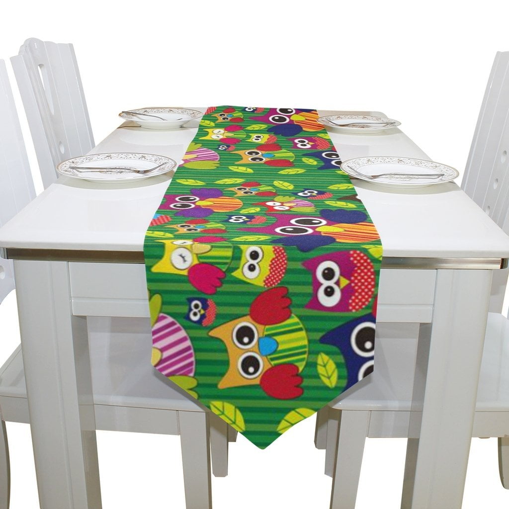 POPCreation Cute Stripe Owl Table Runner 13x70 Inches Green Table Top ...
