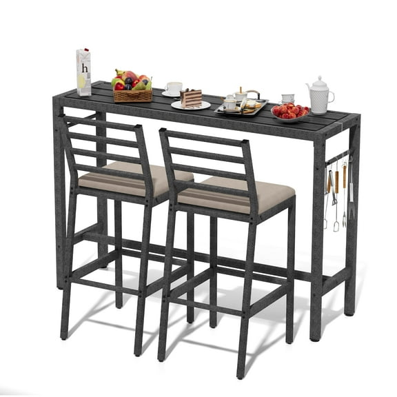 Dining Table Set, 47.5" Rectangular Pub Table with 2 Stools, Metal ...