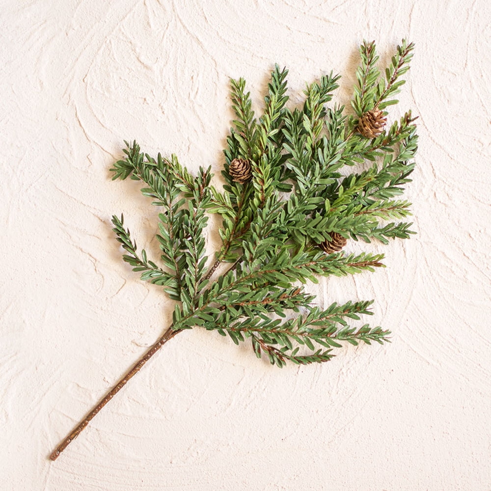 Faux Hemlock Sprig with Pine Cones Artificial Branch 18 inch Green ...