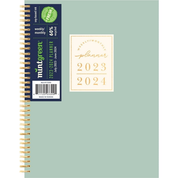 Mintgreen Daily Weekly Monthly Spiral Planner 6 X 8 July 2023 June