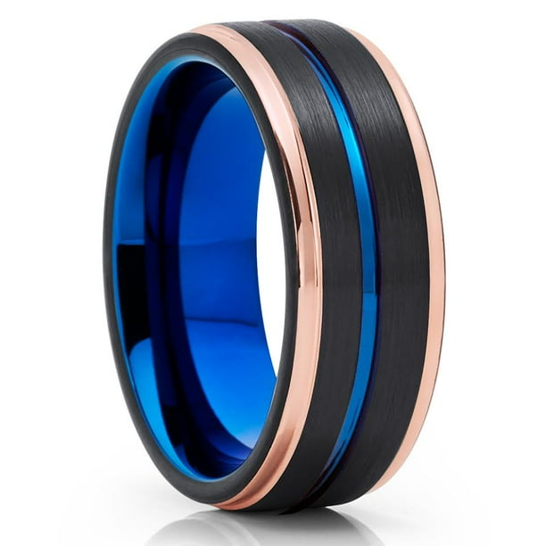 6mm Blue Tungsten Wedding Ring,Rose Gold Wedding Ring,6mm Wedding Ring ...