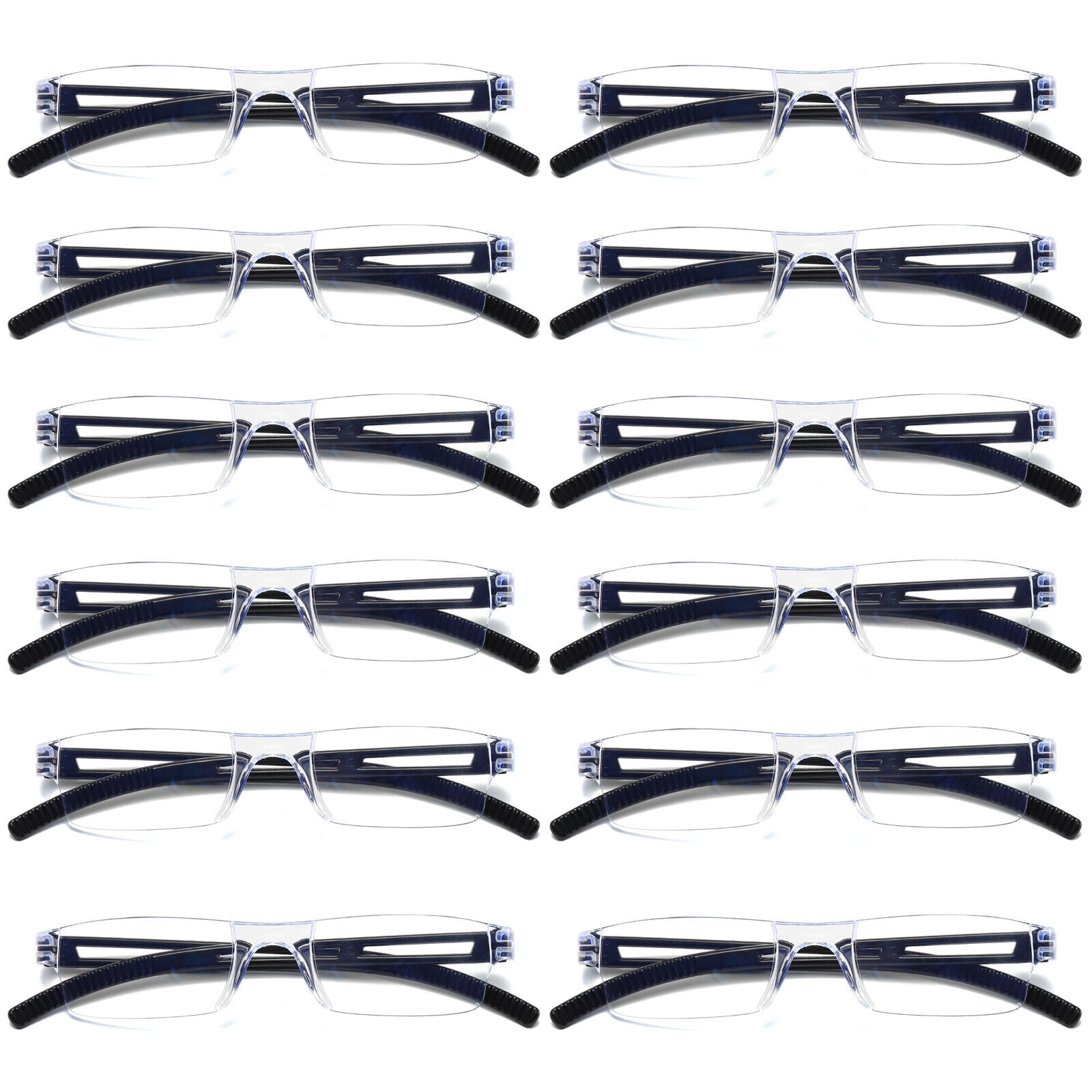 12 Pairs Men Women Rimless Reading Glasses Blue Light Blocking Unisex