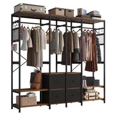 Tribesigns Double Rod Closet Organizer, Free Standing 3 Tiers Shelves ...