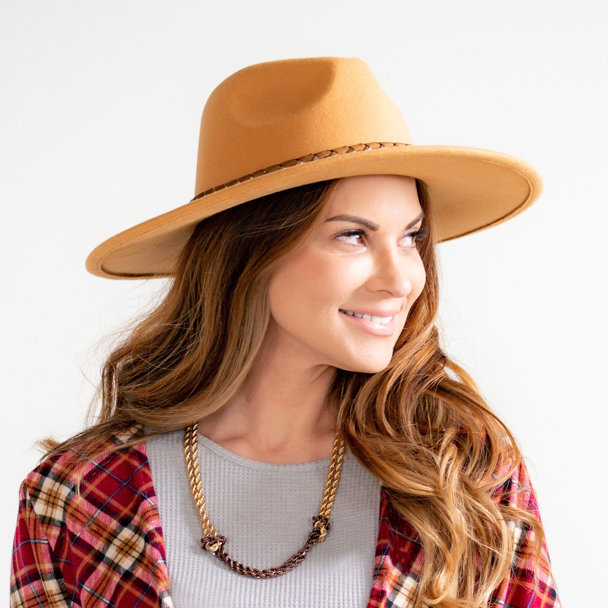 Womens Gold Chain and Ribbon Camel Wide Brim Hat by Howard's - Walmart.com