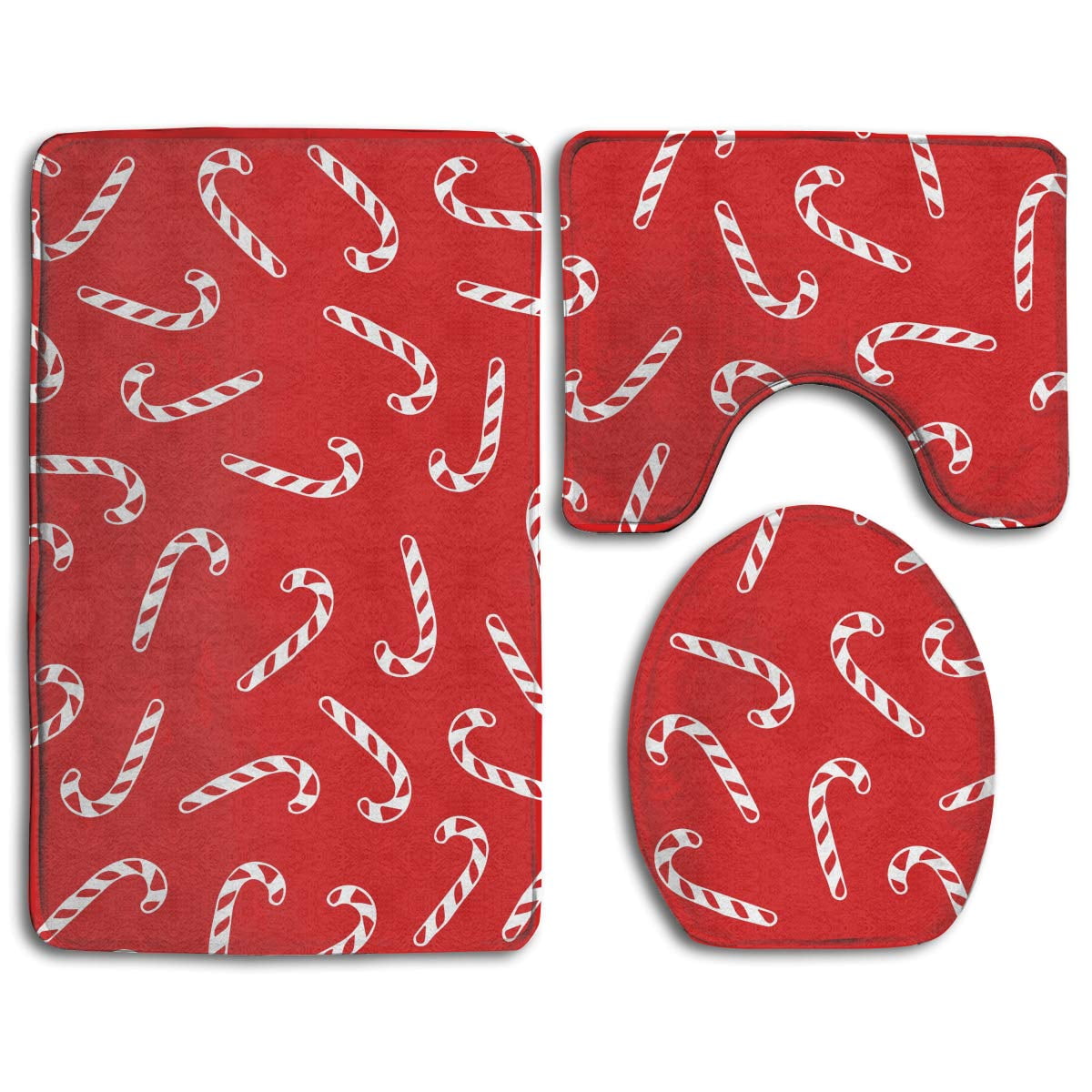 GOHAO Candy Cane Red 3 Piece Bathroom Rugs Set Bath Rug Contour Mat and ...