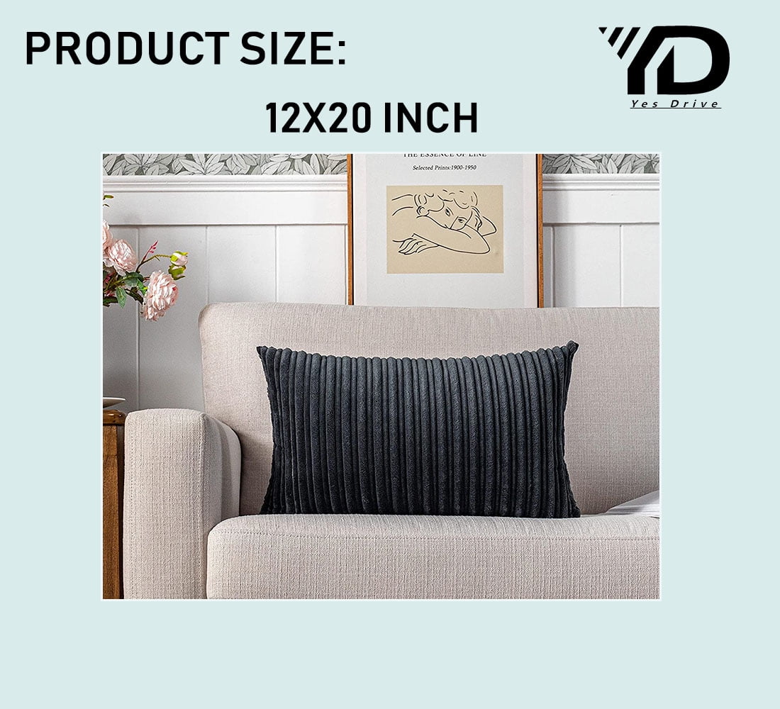 Velvet Lumbar Throw Pillow Cover, Both Sides Corduroy Striped, Soft ...