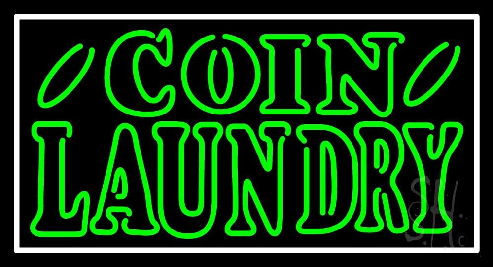 Green Coin Laundry LED Neon Sign 13" Tall x 24" Wide - inches, Black ...