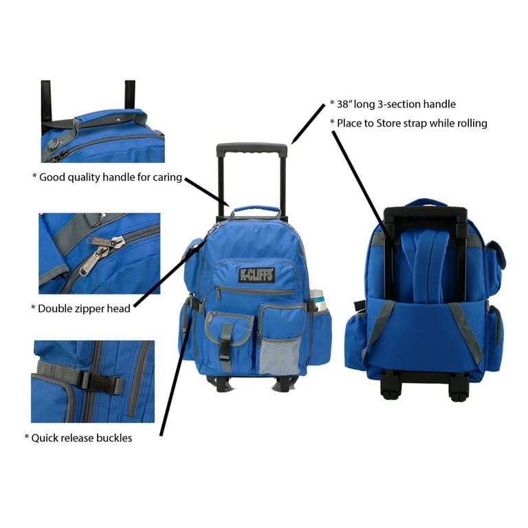 K-Cliffs Unisex Heavy Duty Large Rolling School Backpack K-Cliffs Unisex Heavy Duty Large Rolling School Backpack