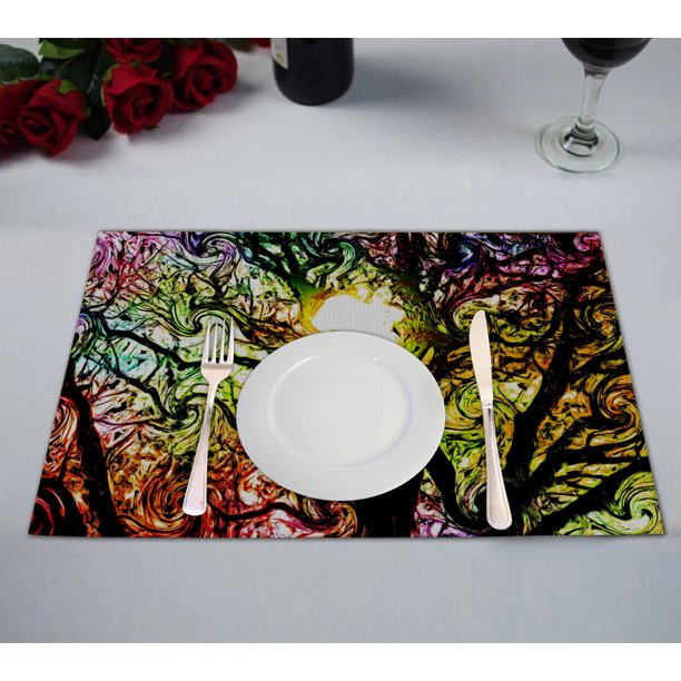 GCKG Colorful Psychedelic Dreams Tree Table Placemat 12x18 Inch Set of ...
