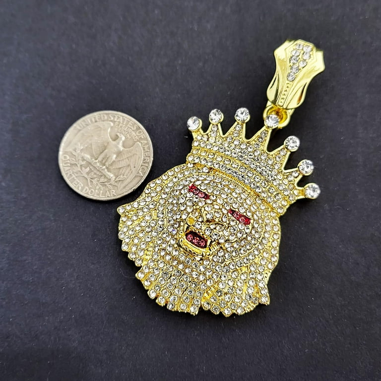 Brass Plated Cubic Zirconia Fashion Pendants Iced Lion King Royal Crown ...