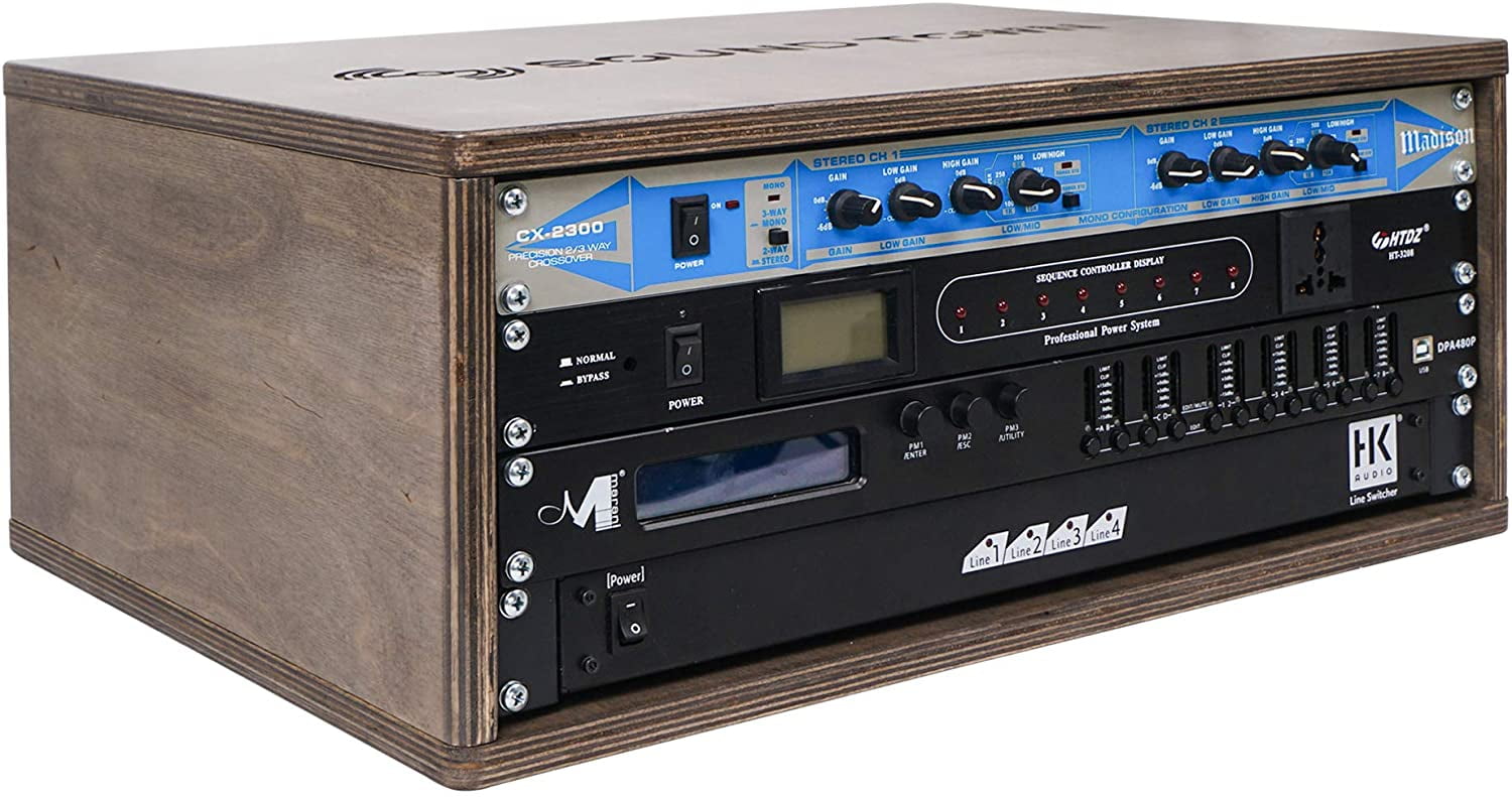 Sound Town DIY 4U Studio Rack with Baltic Birch Plywood, Weathered Grey ...