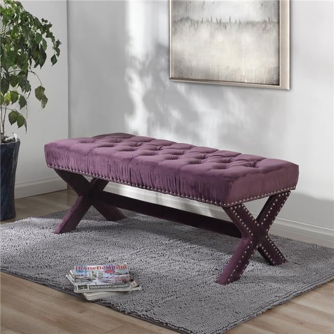 Posh Living Kennedy Velvet Button Tufted Silver Nailhead Trim X Leg