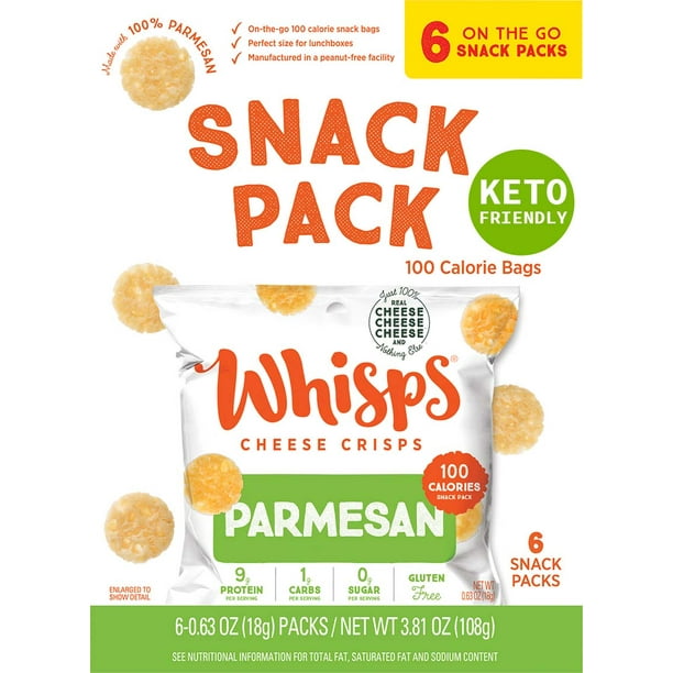 Whisps Parmesan Cheese Crisps, 0.63 oz, Keto Friendly Snacks, 6 Count ...