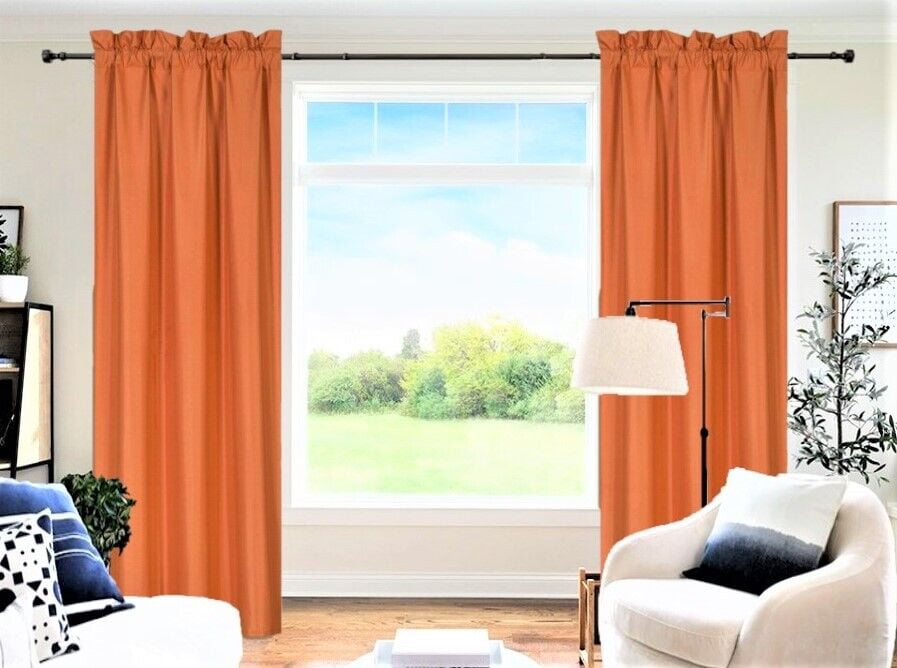 2- Pieces drapes Orange color blackout panel lined rod pocket 100% ...