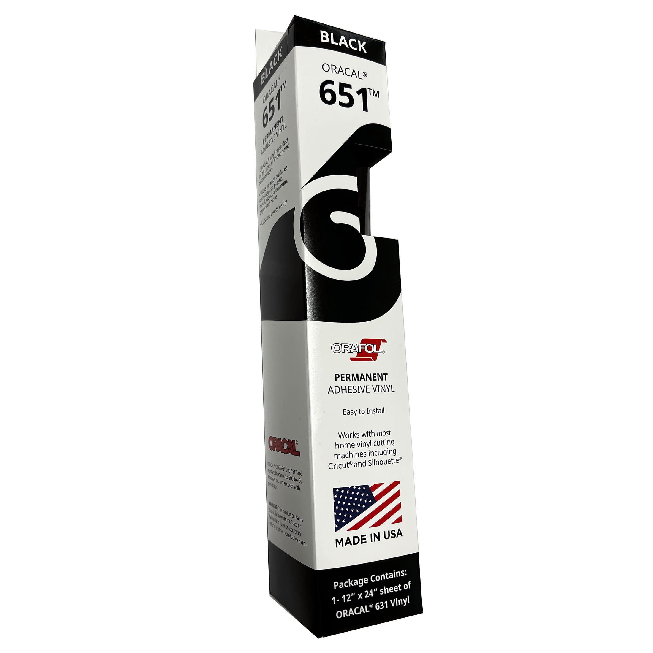 Oracal® 651 Black Permanent Gloss Vinyl - 12" x 24" Single Sheet ...