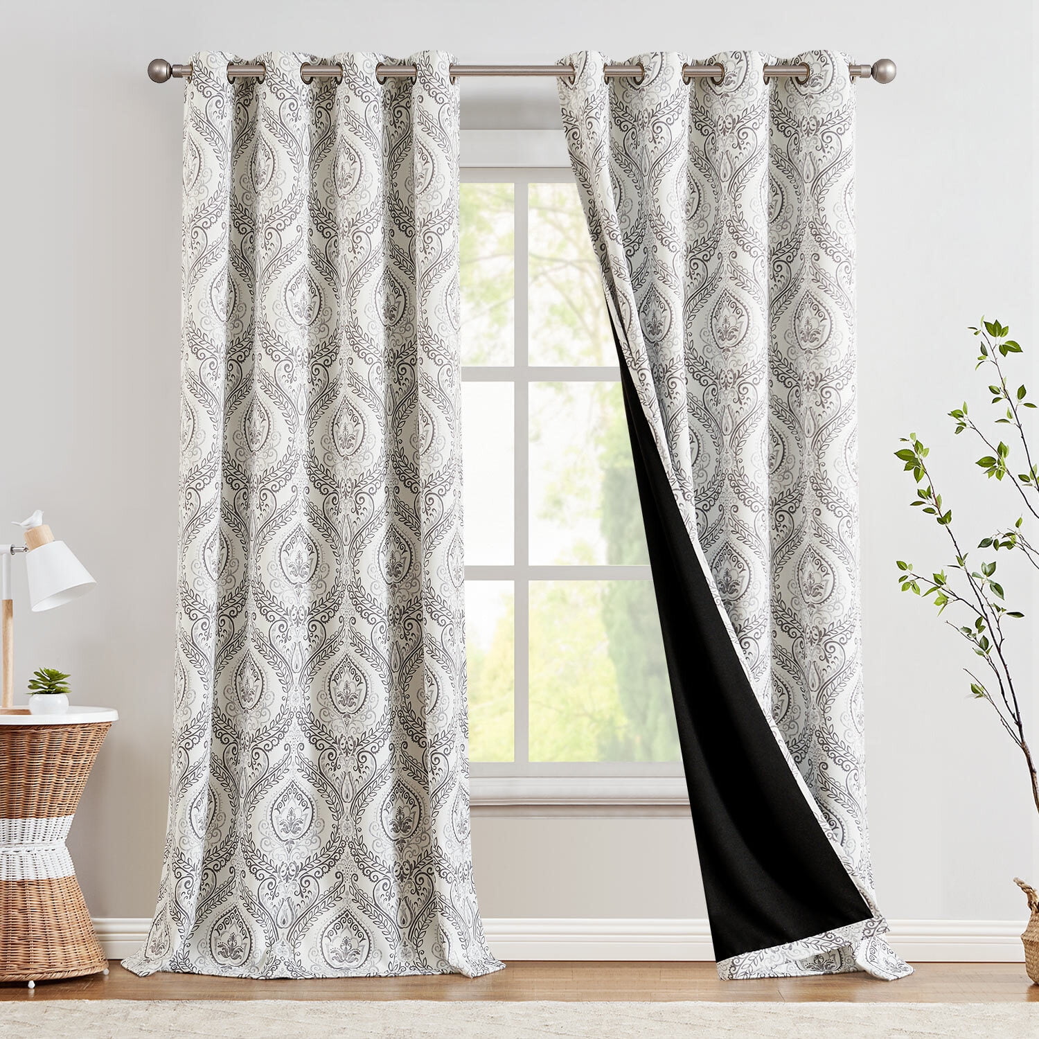 Click here for Curtainking 100 Blackout Curtains 96 In Grey Damas... prices