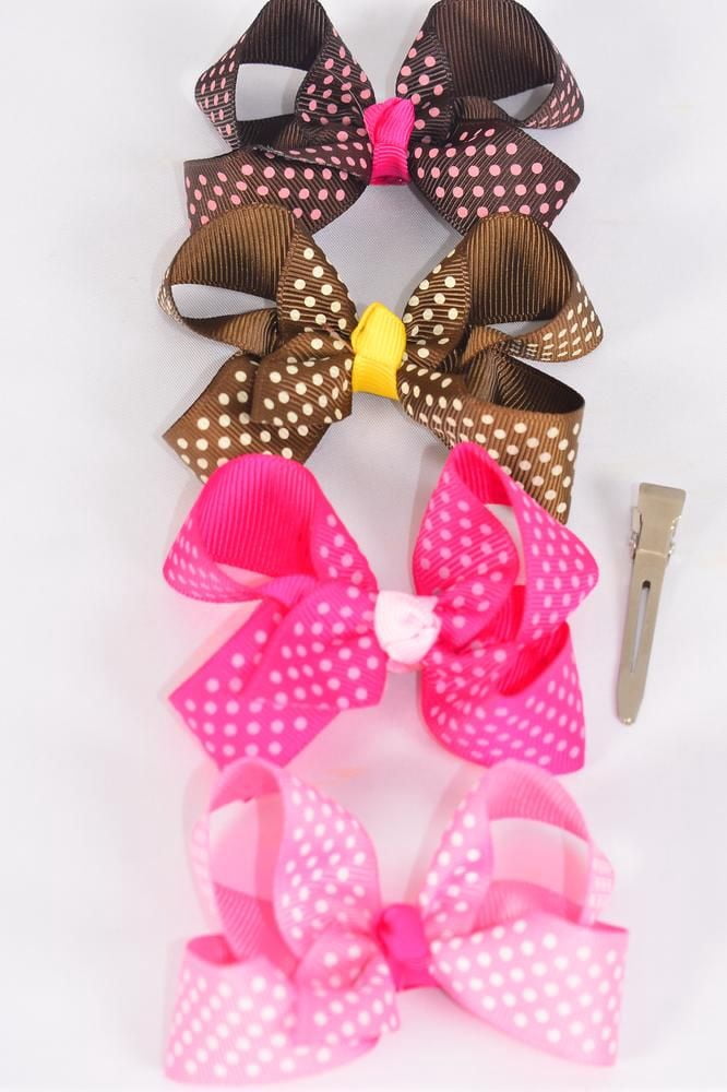 Hair Bow Grosgrain Bow-tie Mini Polka Dots Brown & Pink Mix/DZ-Assorted ...