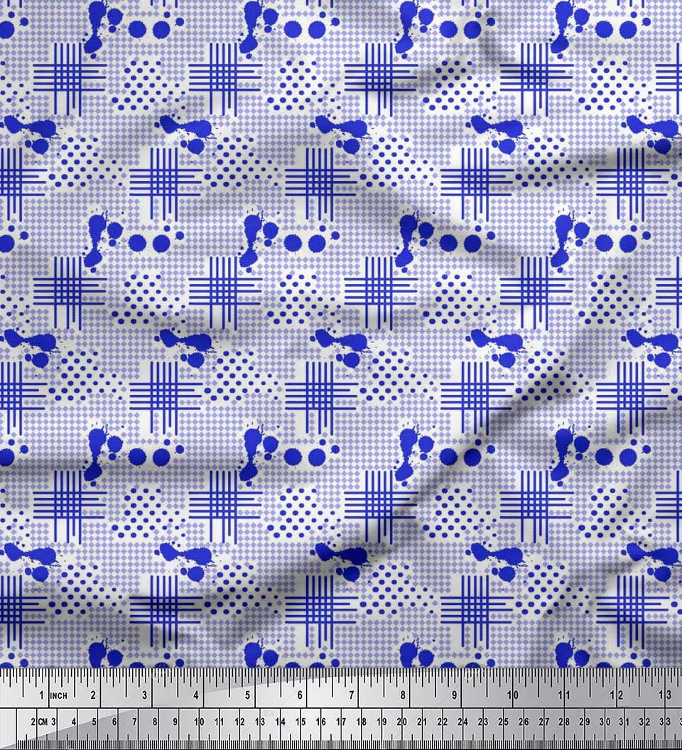 Soimoi Cotton Duck Fabric Dot & Check Patchwork Print Fabric by the ...