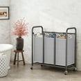 Grey 3 Section Carbon Steel Laundry Hamper Cart with Locking Rollers ...