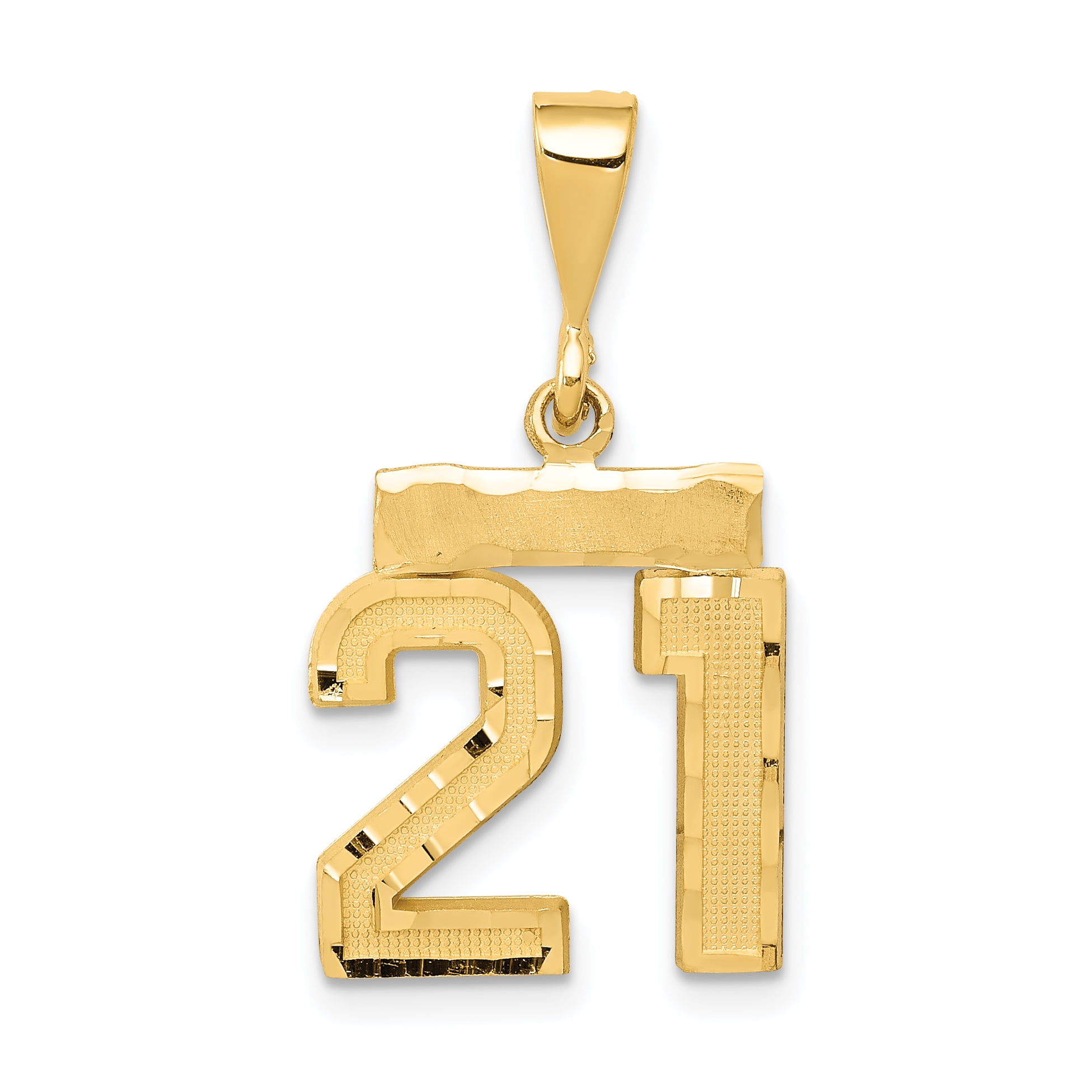 14k Yellow Gold Small Brushed Number 21 Charm Necklace Pendant Charms ...