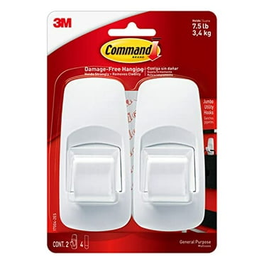 3M Command Large Utility Hooks, White, 12 Hooks, 18 Adhesive Strips ...
