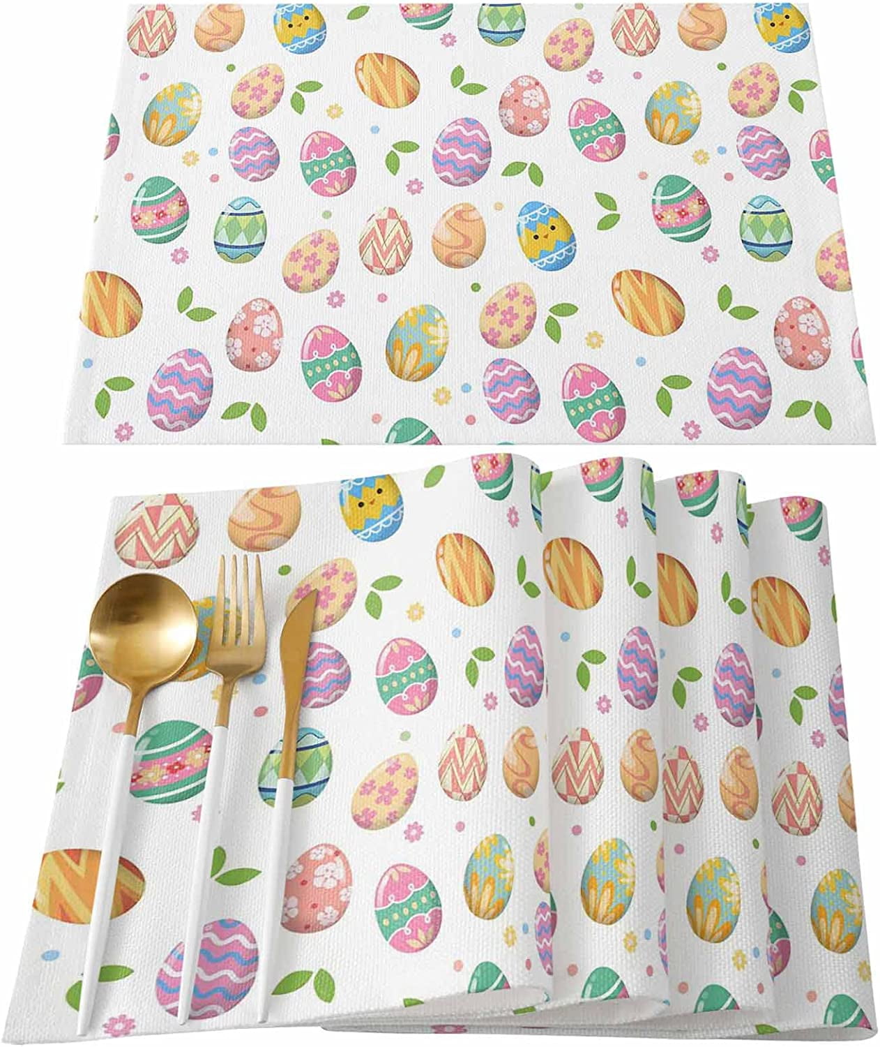 SPXUBZ Easter Placemats, Easter Colored Egg Leaves 18x12 Inch Placemats ...