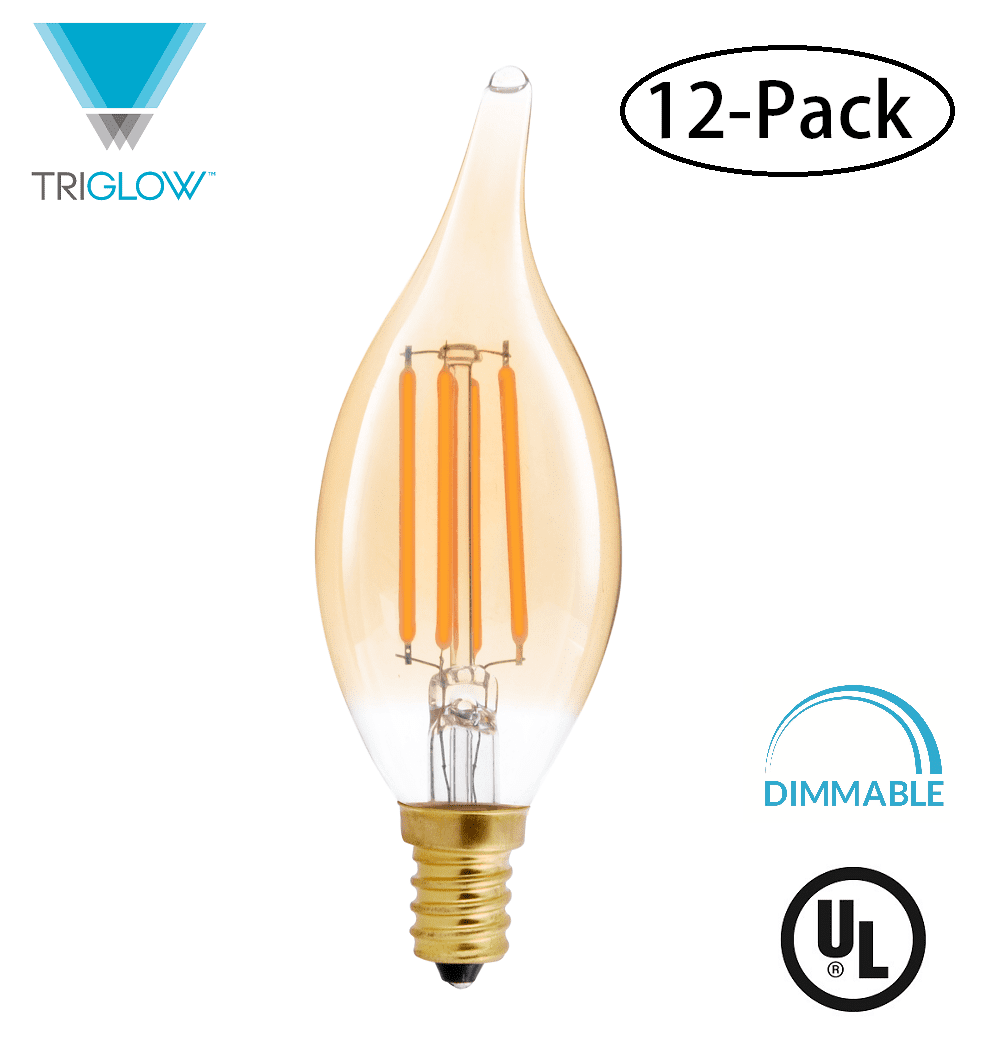 TriGlow (12-Pack) LED 4.5 Watt (40W Equivalent), Flame Tip Amber Glass, DIMMABLE 2200K Color ...