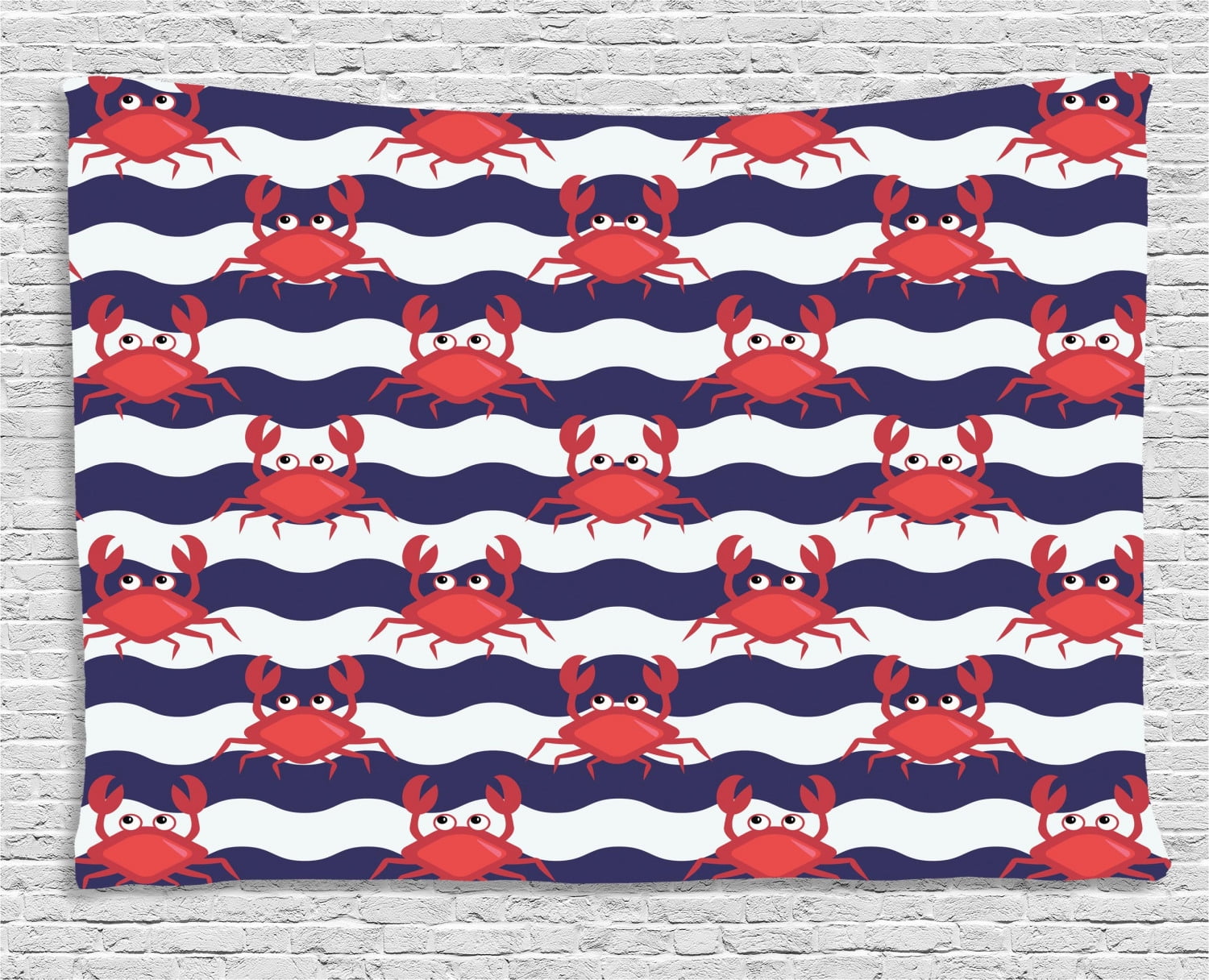 Crabs Decor Tapestry, Nautical Theme Cute Crabs on the Striped ...