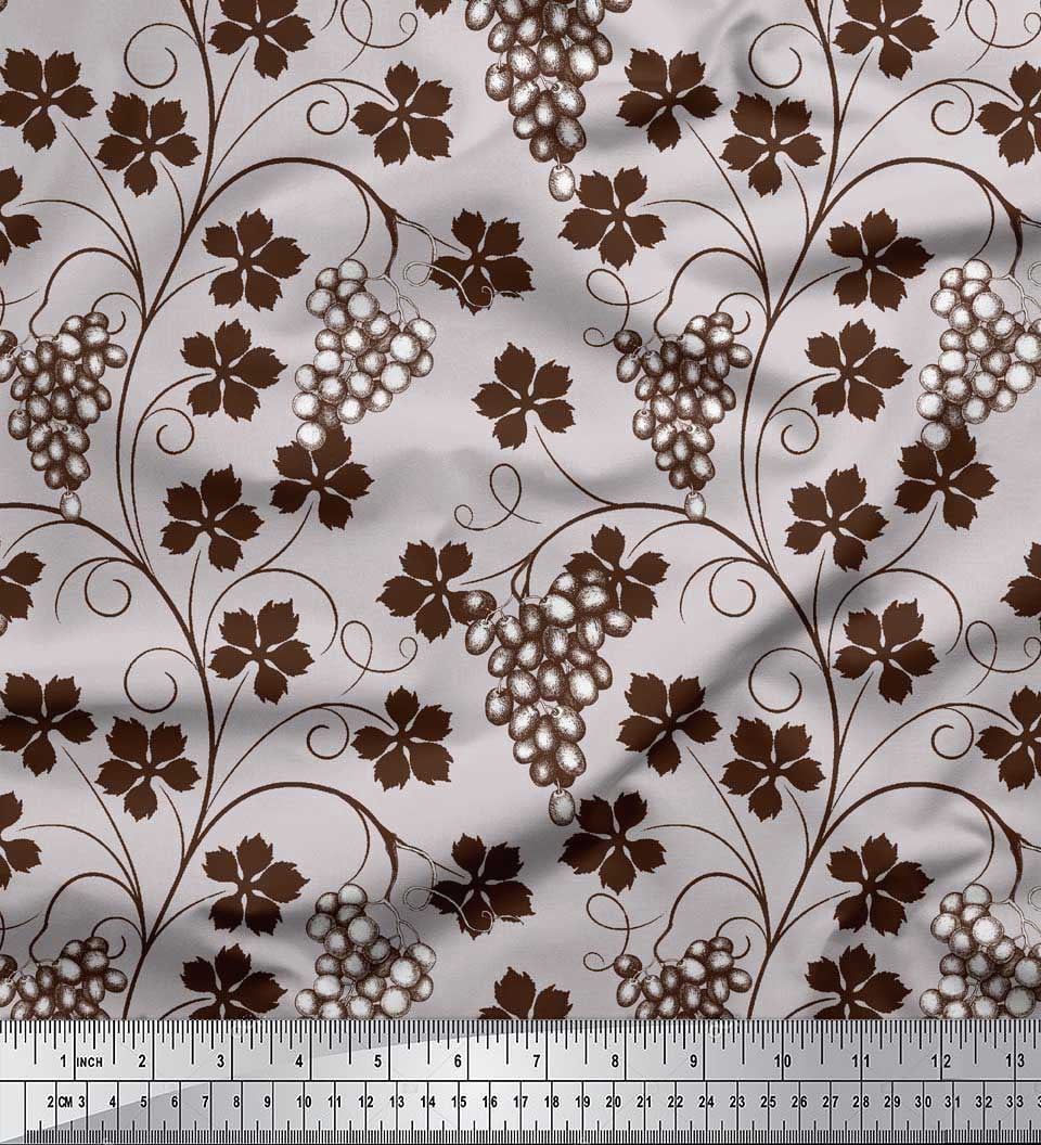 Soimoi Satin Silk Fabric Leaves & Grapes Fruits Print Fabric by The ...