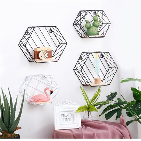 Geometric Iron Wall Shelf Wall Mounted Storage Rack Organization For ...