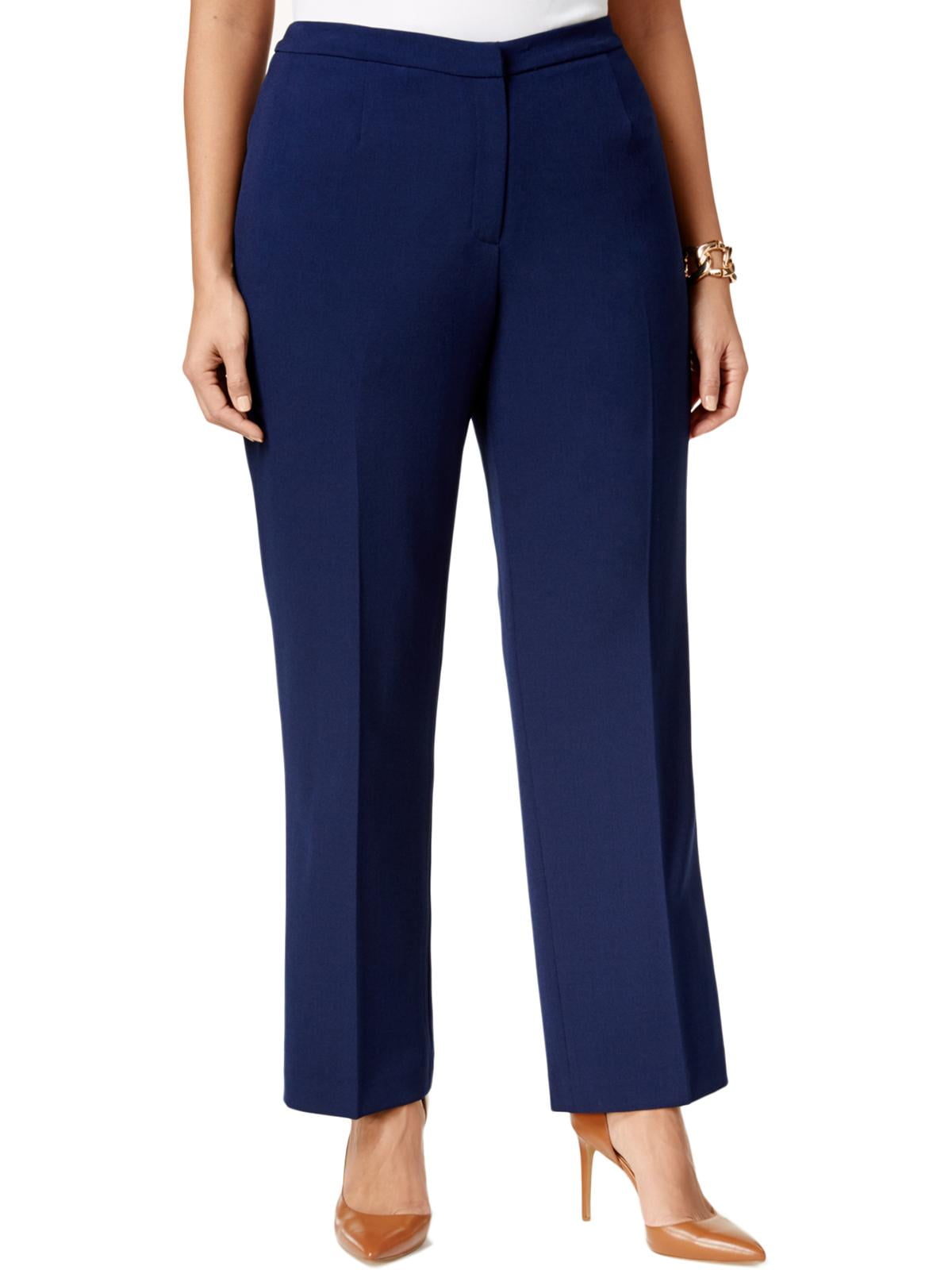 Kasper Womens Plus Kate Smocked Waist Flat Front Straight Leg Pants ...