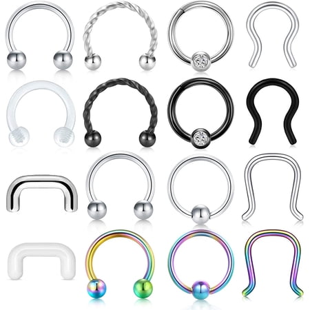 HTWW 16g Septum Ring Horseshoe Bull Nose Ring Septum Jewelry Stainless ...