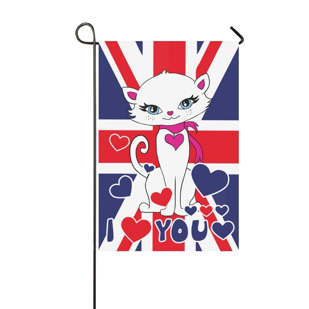 MYPOP Cute Cat British Flag Outdoor Decorative Flag Garden Flag 12x18 ...
