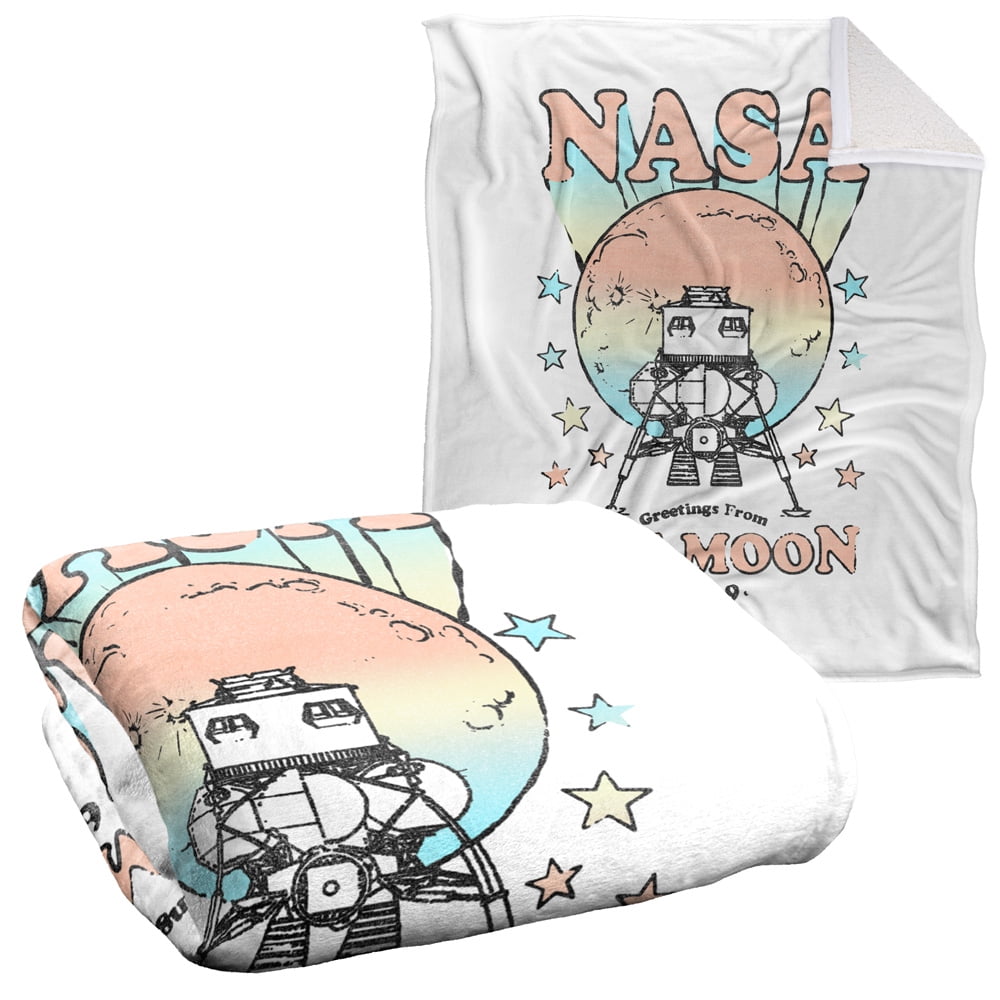 NASA Blanket, 50"x60", Greetings from The Moon Silky Touch Sherpa Back ...