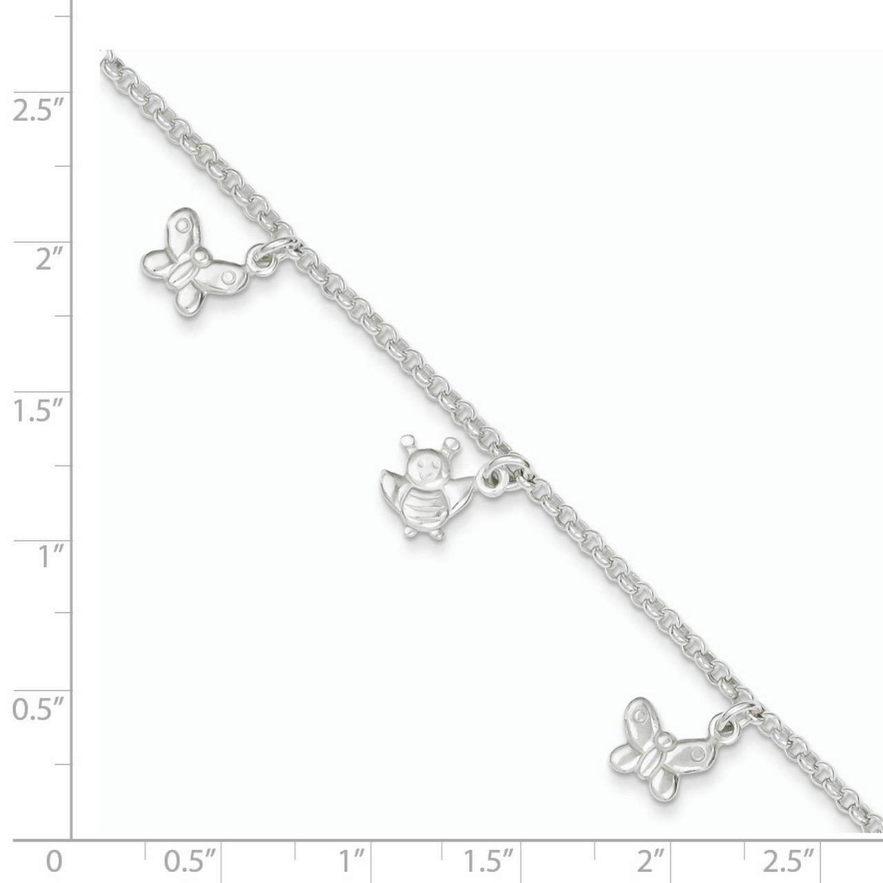 925 Sterling Silver 2mm Polished Butterflies and Bumble Bee Chain ...
