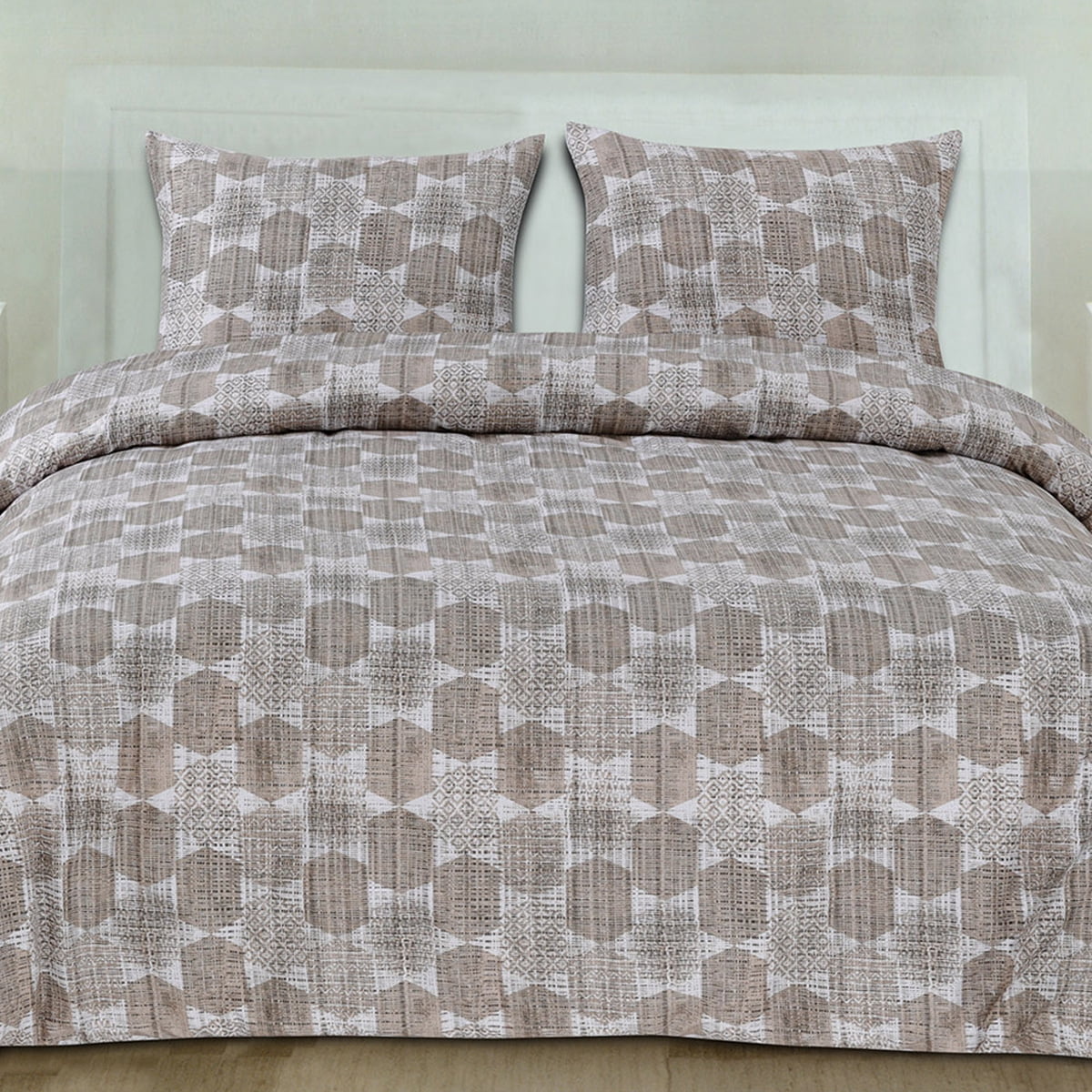 Monaco Taupe Geometric Pattern 3-Piece Duvet Cover Set - Walmart.com