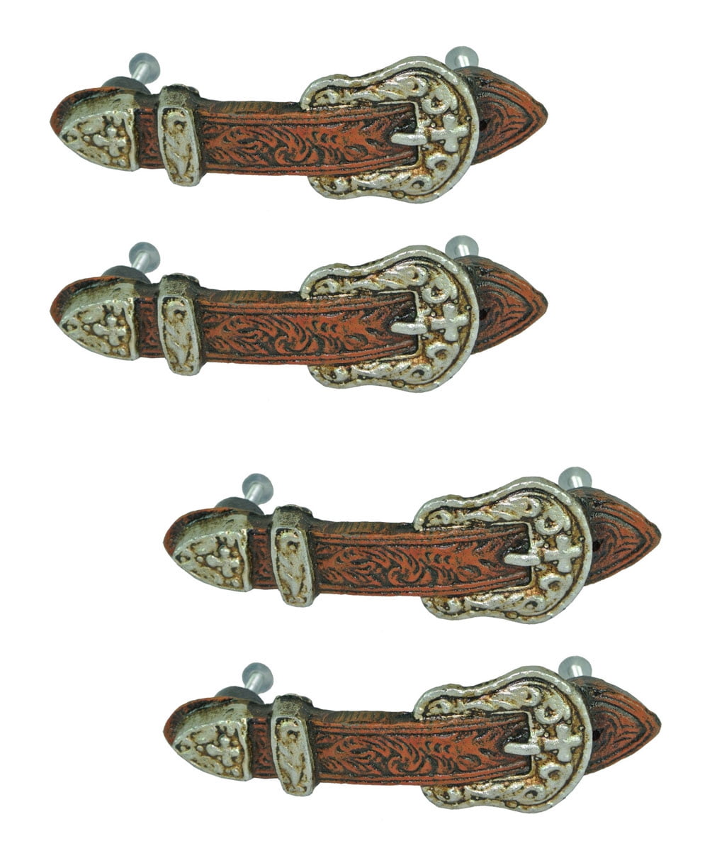 Set of 4 Cast Iron Western Belt & Buckle Drawer Pulls - Rustic Western ...
