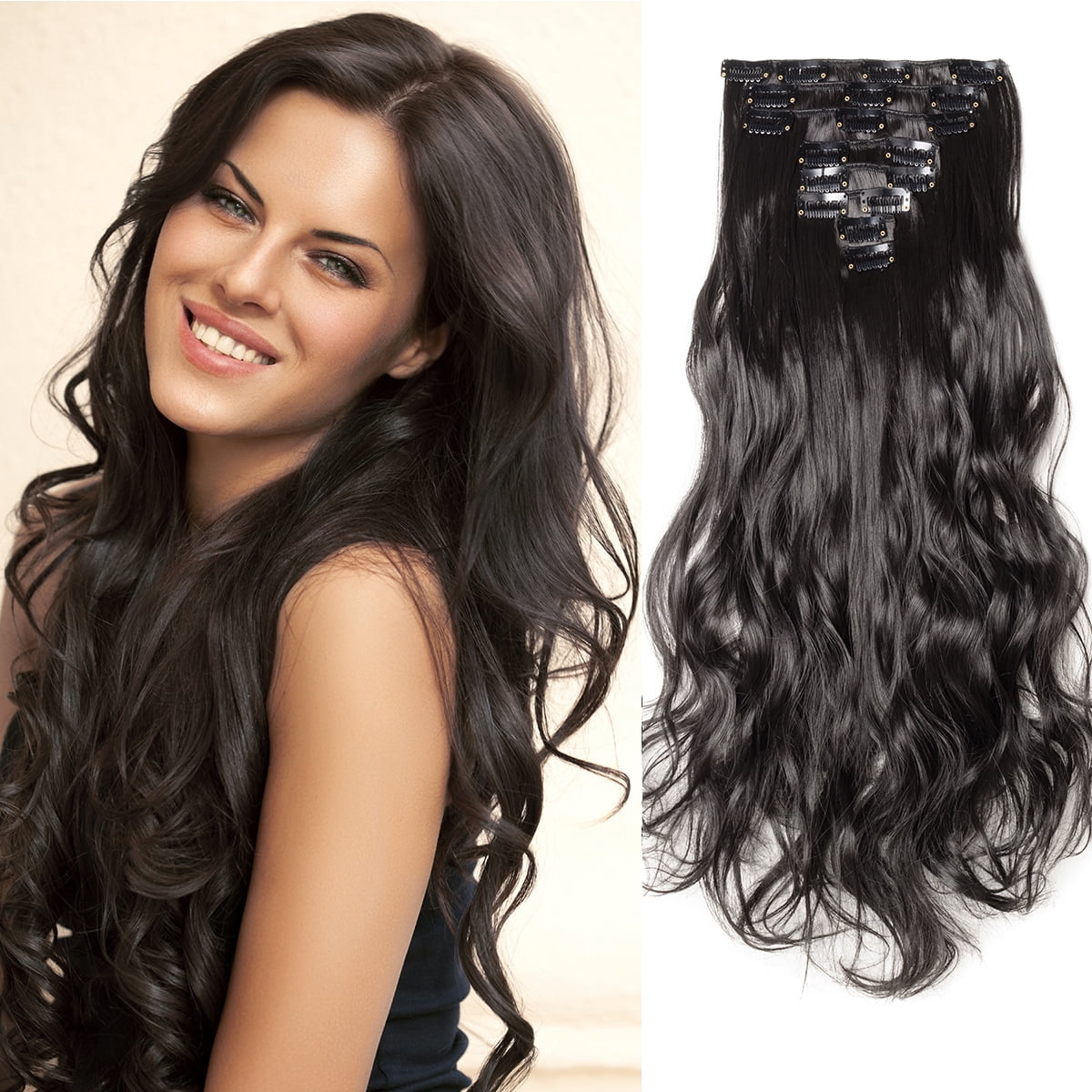 SEGO 17" Clip in Hair Extensions Straight Full Head Real Hair 8 Hair ...
