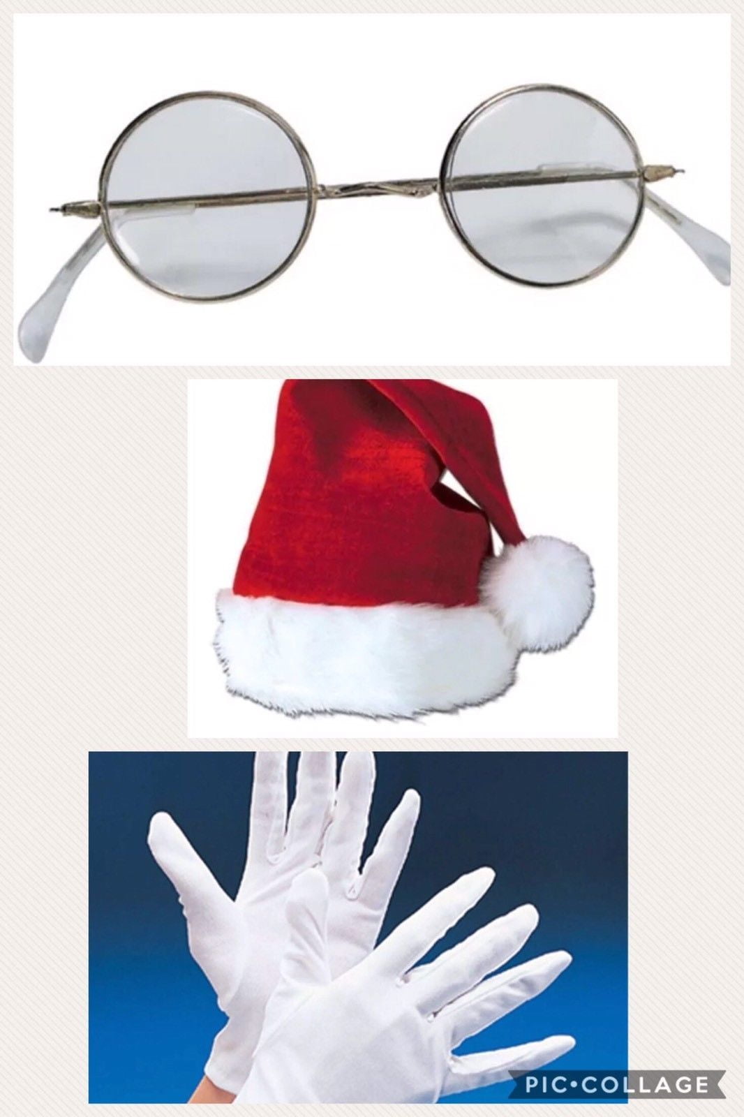 Cp Red Santa Hat Round Santa Glasses White Cotton Gloves 3 Piece ...