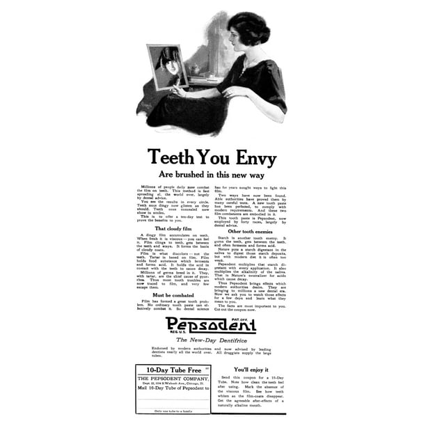 Ad: Pepsodent, 1922. /Namerican Advertisement For Pepsodent Toothpaste ...
