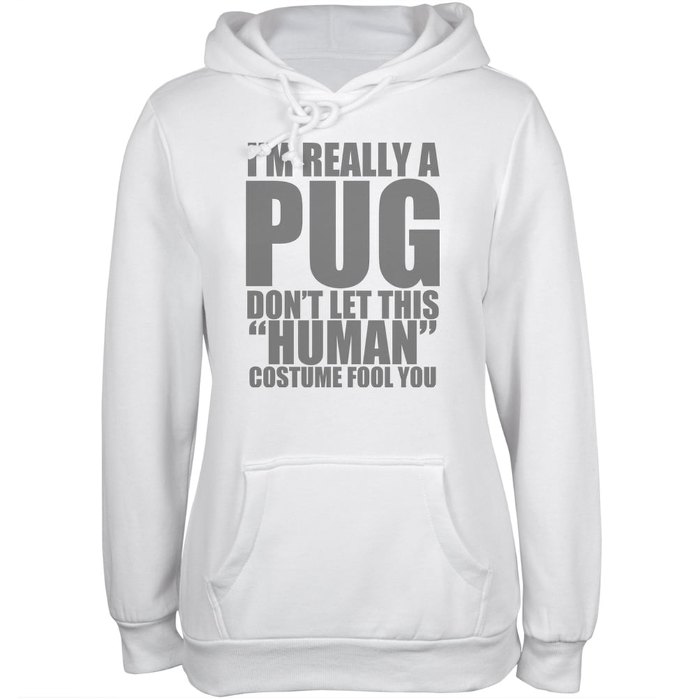 Halloween Human Pug Costume White Juniors Soft Hoodie - Walmart.com ...
