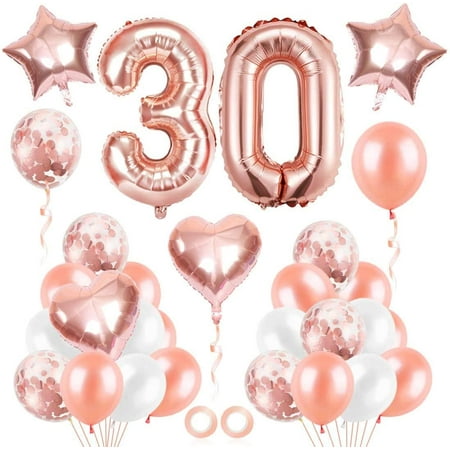 Rose Gold Number 30 Balloon for 30 Birthday, 40 Inch Giant Foil Balloon ...
