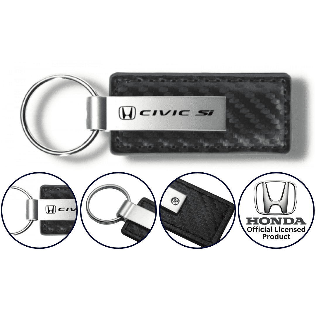 Honda Civic SI Logo Black Carbon Fiber Leather Gun Metal Key Chain Fob ...