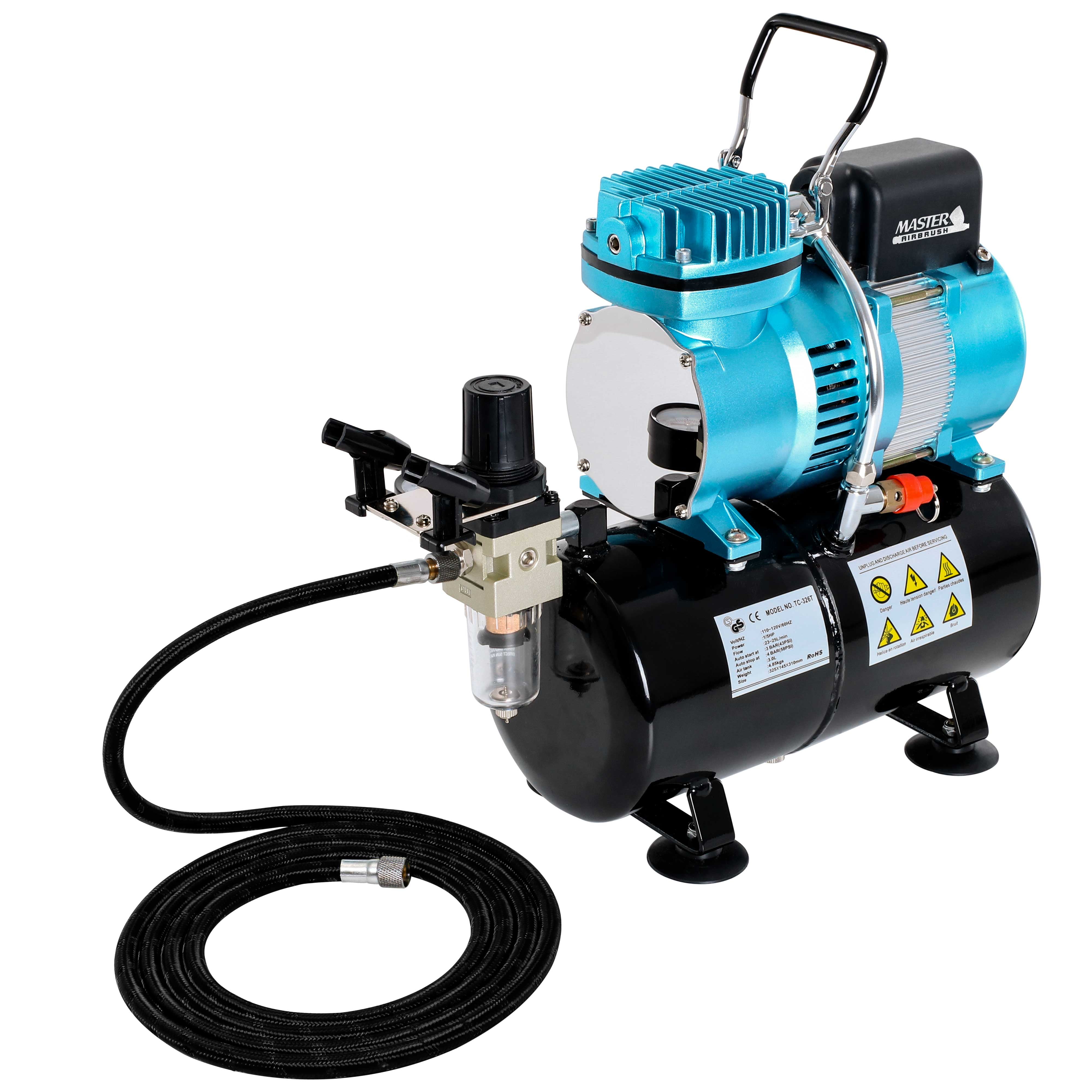 Master Airbrush 1/5 HP Cool Runner II Dual Fan Tank Air Compressor Kit ...