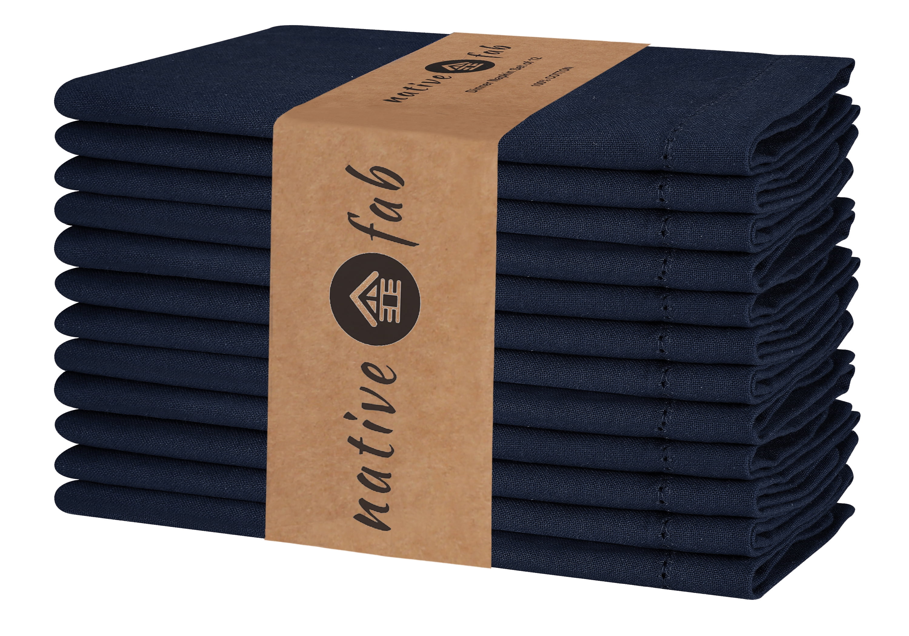 Native Fab Hemstitch Dinner Cloth Napkin 18" Navy Blue Set of 12 ...