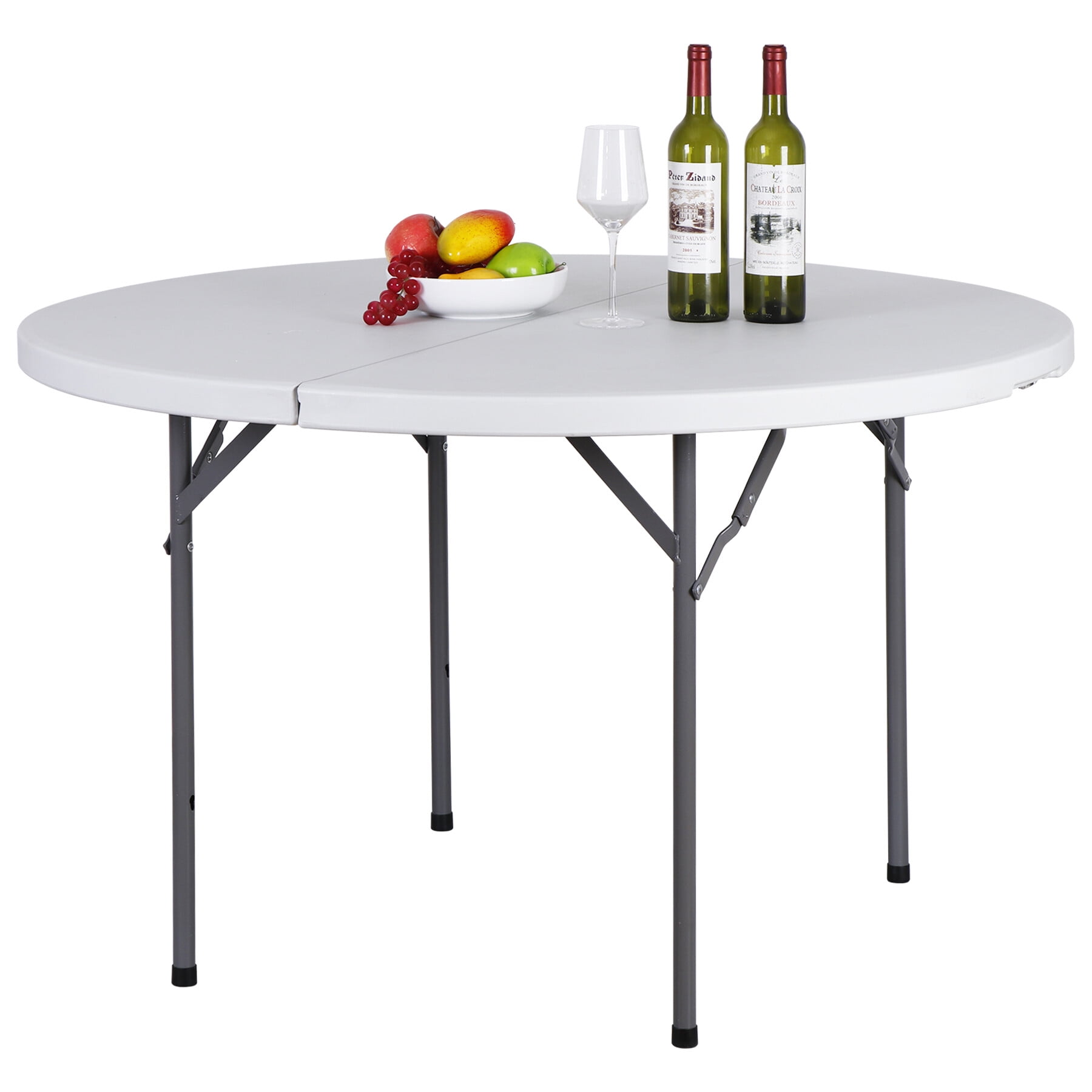 ZENY 48" Round Foldable Table Portable Plastic Dining Table, Black ...