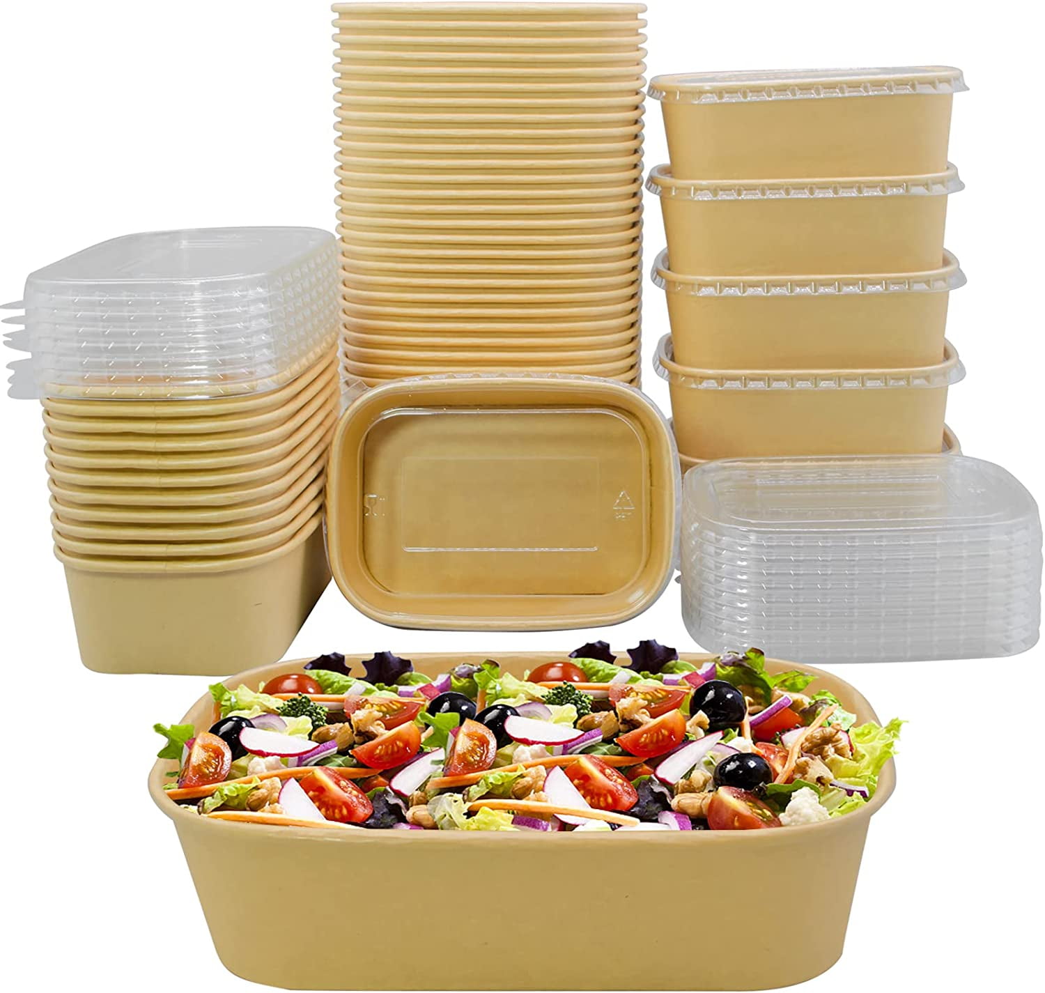 "Ganfaner 50set 24oz Strong Kraft Paper Bowl with Snug Lids, Stackable ...