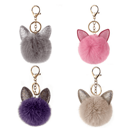 NETSENG6 cute animal pom pom keychains, plush faux fur keyringMix color ...